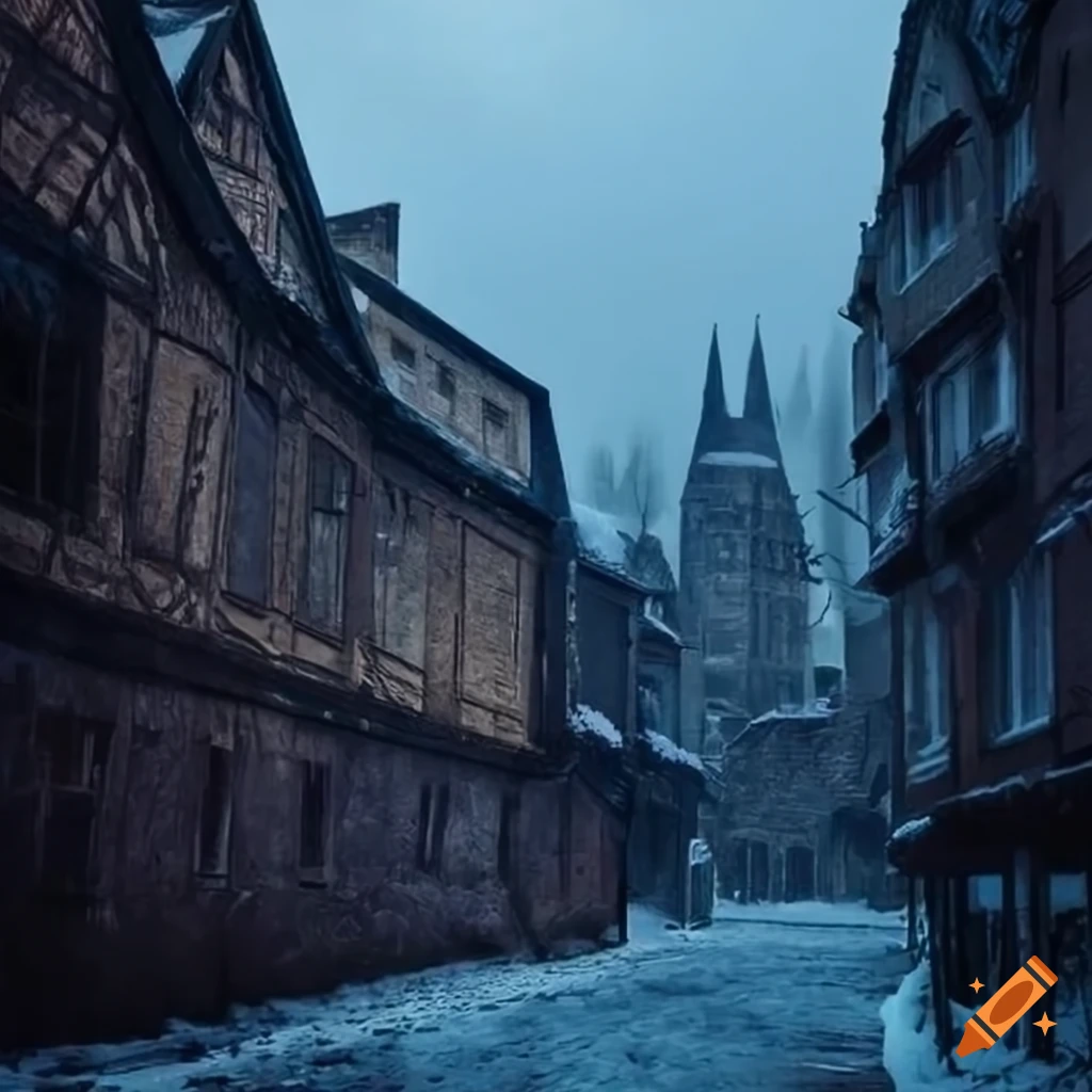 Snowy medieval city in the mountains