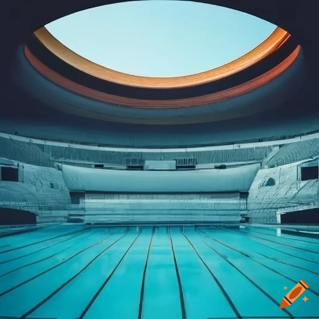 Yellow tiled archway leading to a dark swimming pool on Craiyon