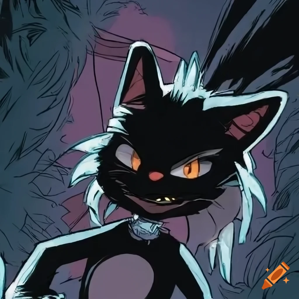 Sonic IDW Comics style black cat with orange eyes on Craiyon