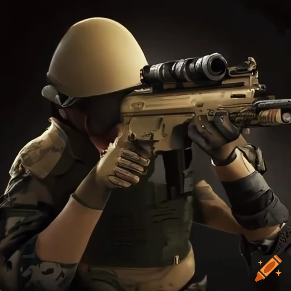 Person aiming with scar-17 rifle on Craiyon