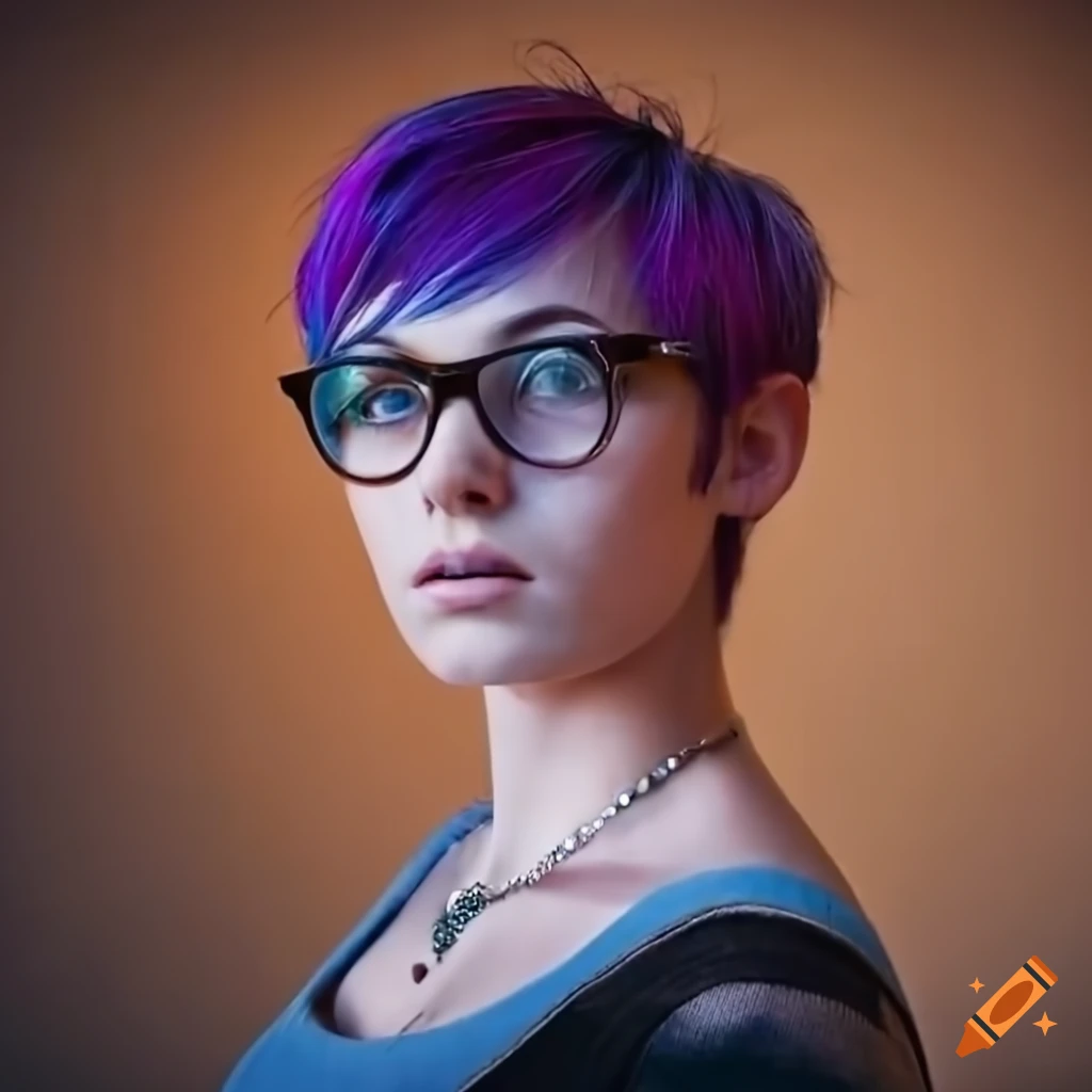 Stylish photorealistic person with violet hair on the street on Craiyon