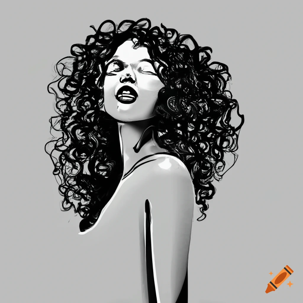 Minimalist line art of a woman with curly hair