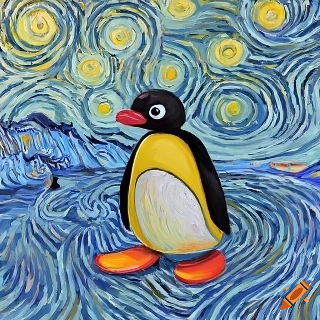 Pingu in the style of van gogh on Craiyon