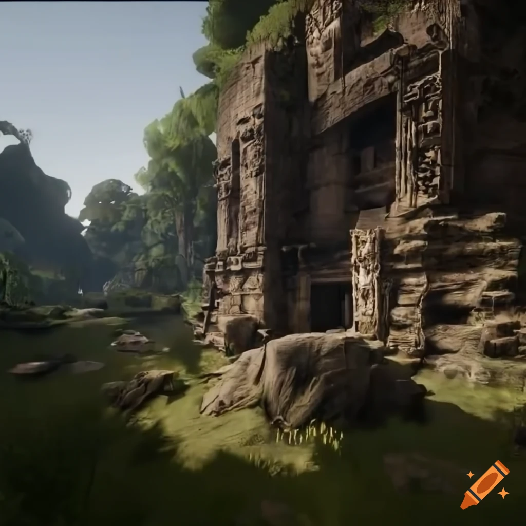 Aerial view of etruscan-hittite ruins in the jungle