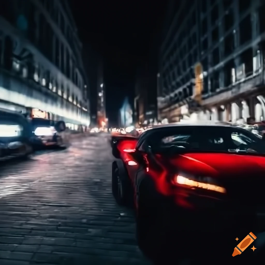 Cinematic street racing cars in the city
