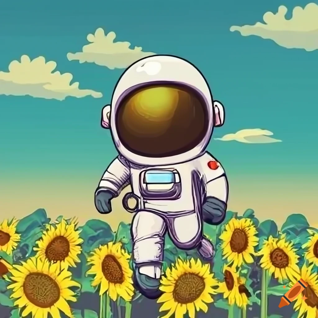 Chibi astronaut in a sunflower field on Craiyon