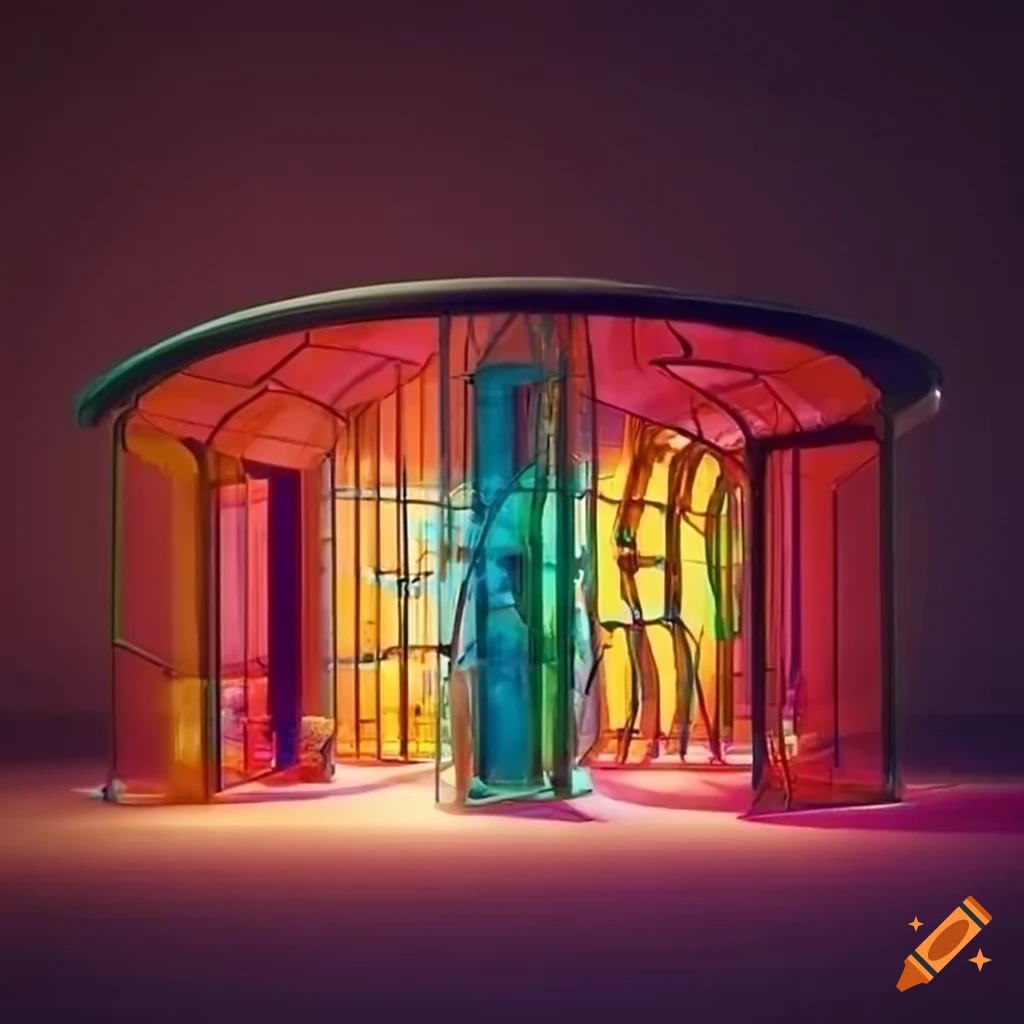 Arch made of smoky glass with twinkling blue, silver, and gold light on ...