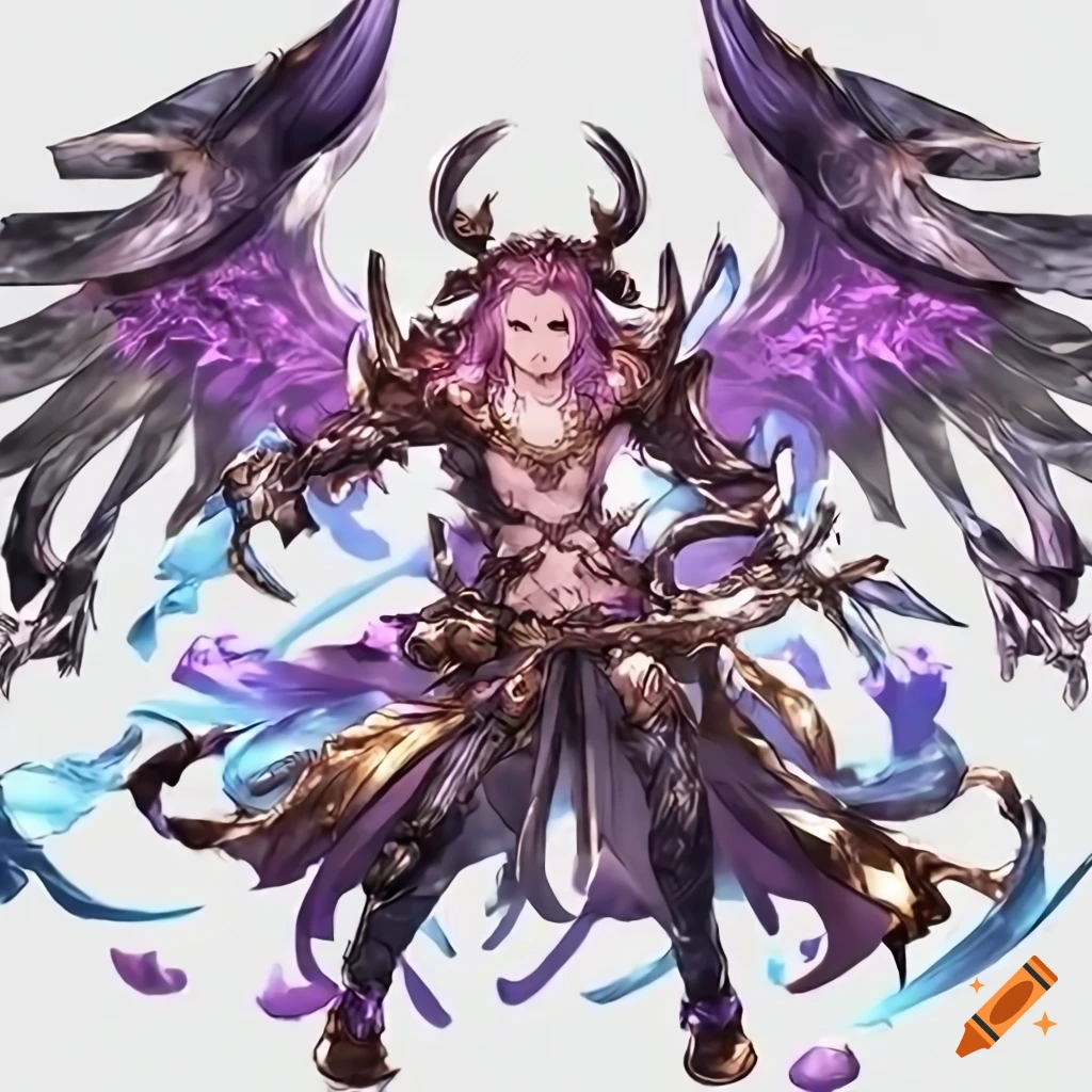 Transparent image of a demon creature with horns and purple hair on Craiyon