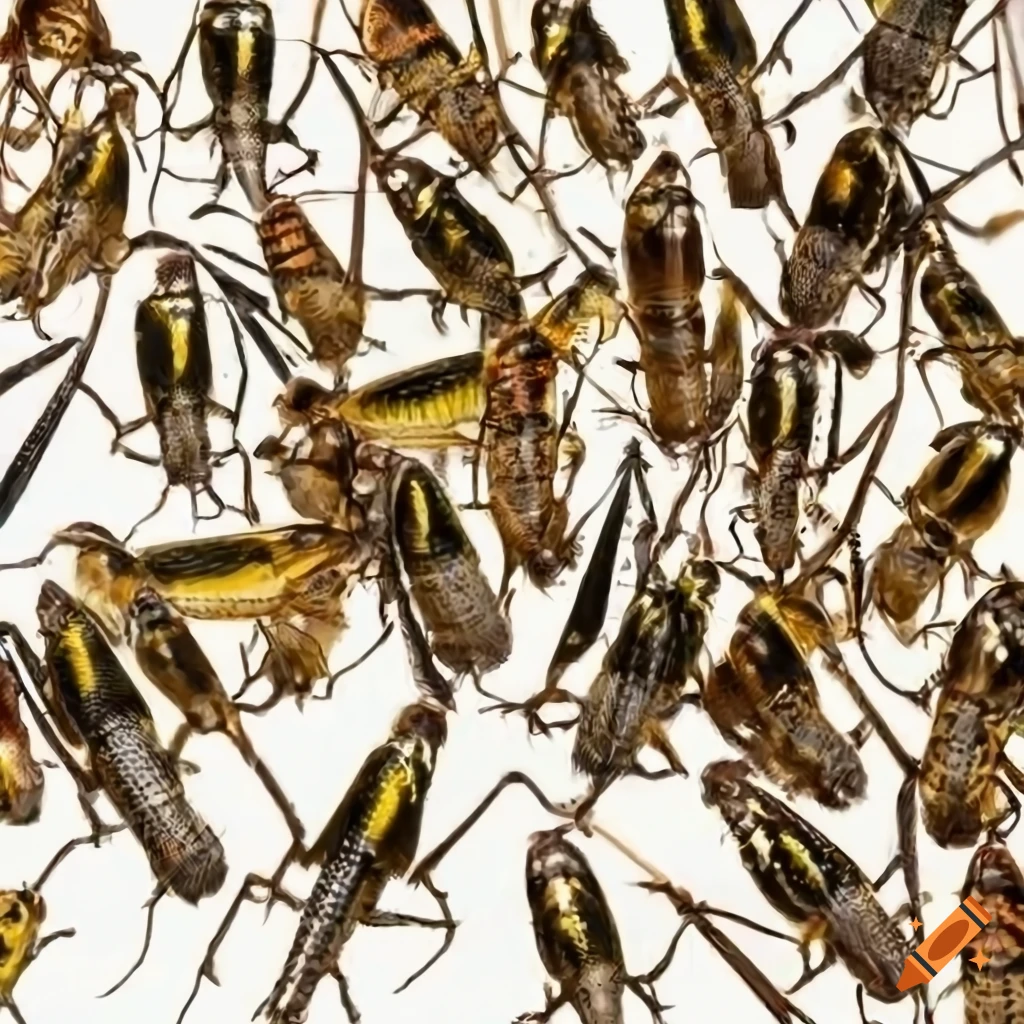 White background with orthoptera insects choir