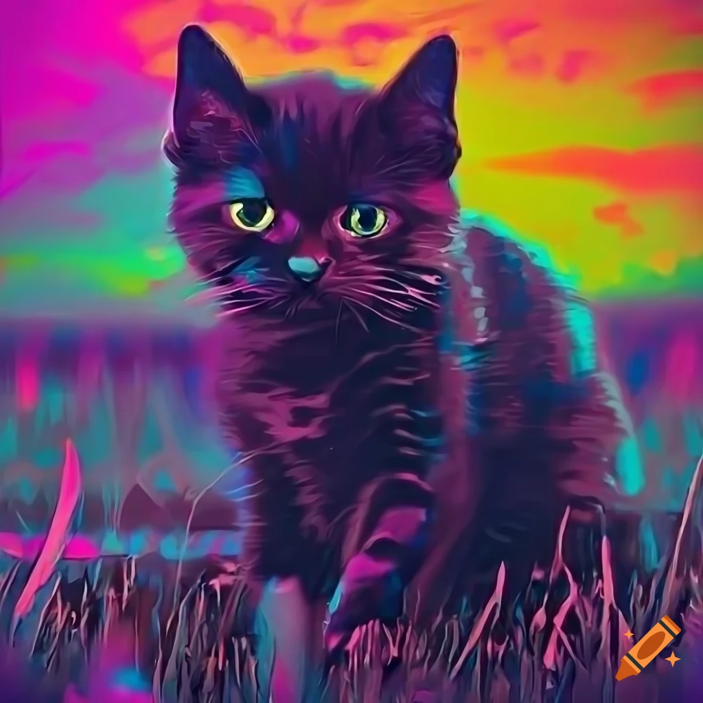 Neon painting of cats dancing at a vibrant rave on Craiyon