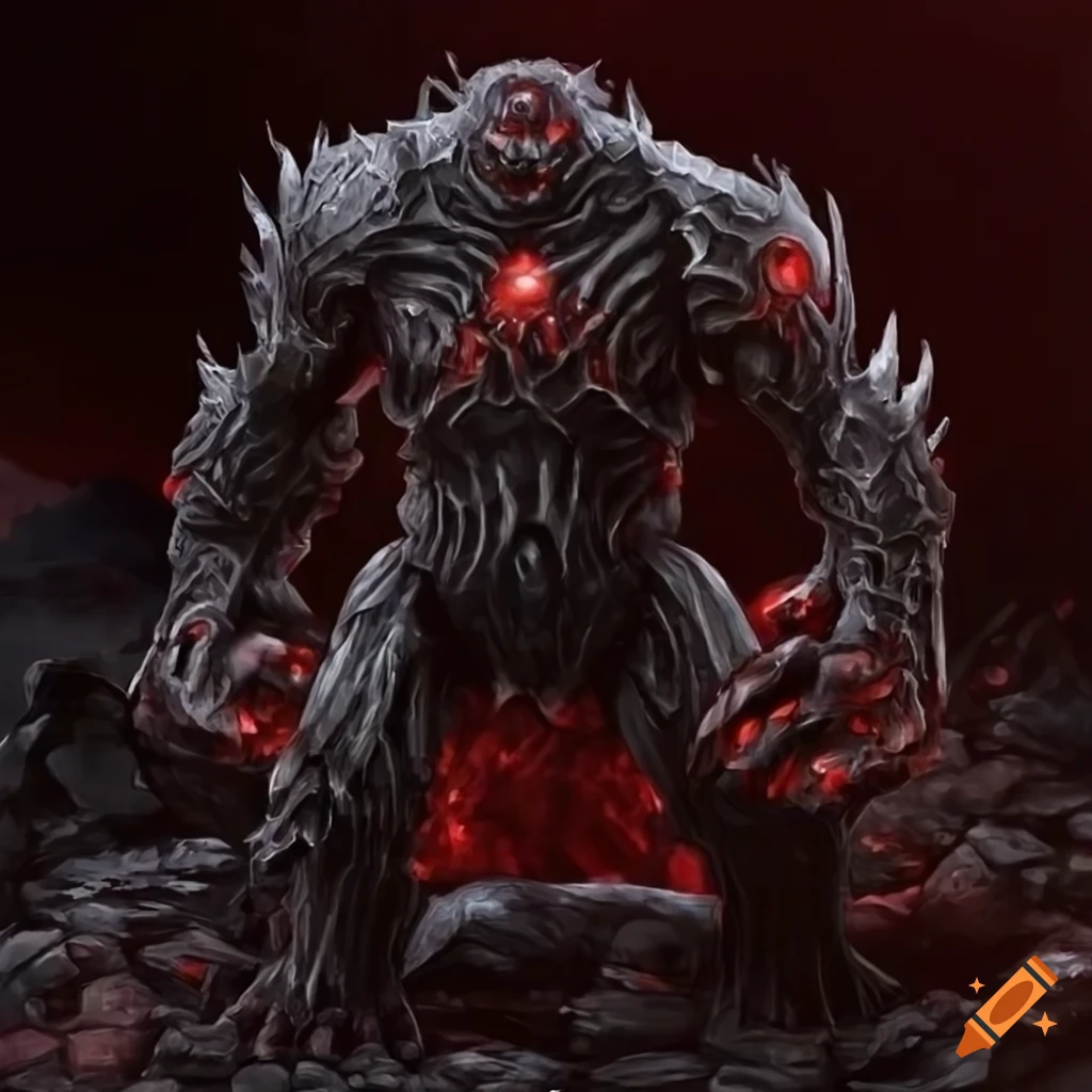 Image of a black stone golem with red crystal claws on Craiyon
