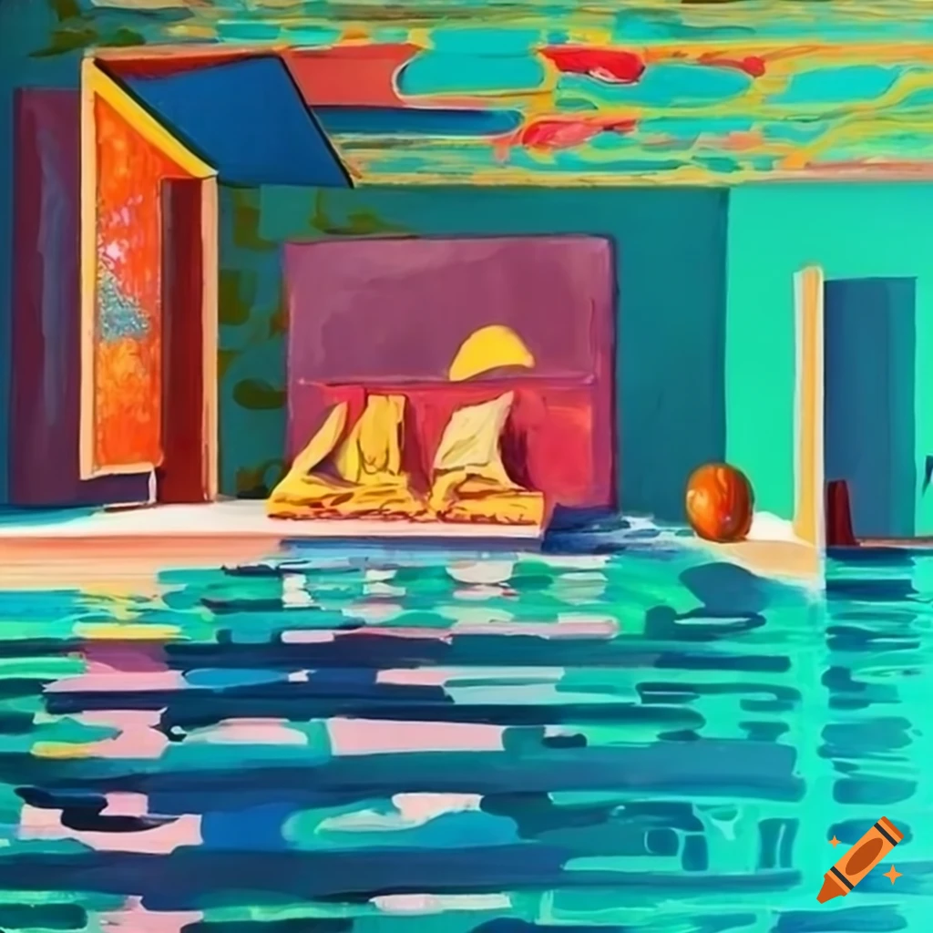Vibrant interior swimming pool inspired by peter doig