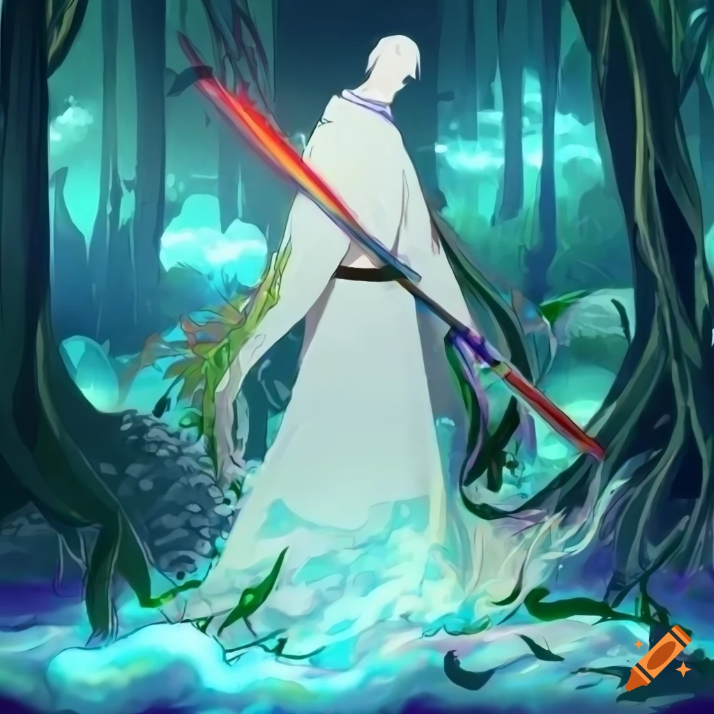 Anime-style depiction of a zanpakuto spirit summoning warriors in a ...