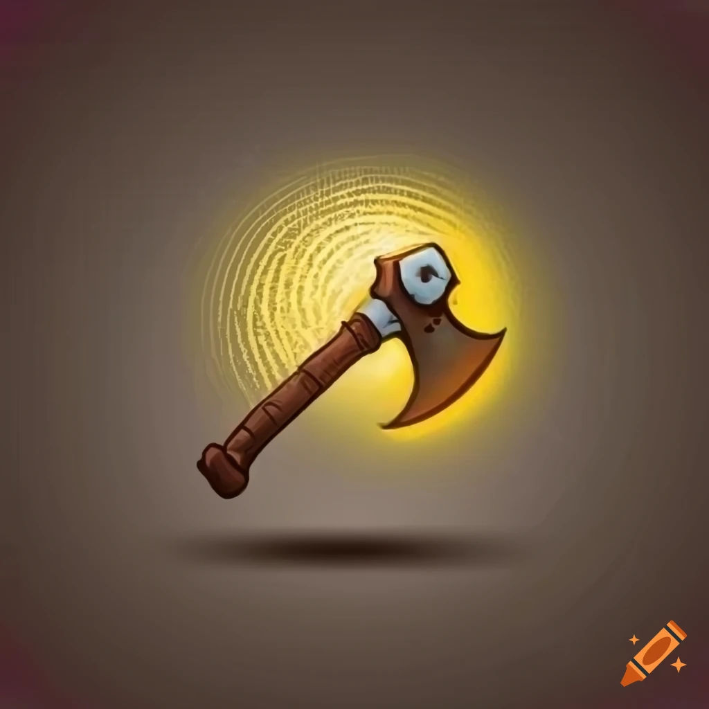 Yellow fantasy game icon with battle ax