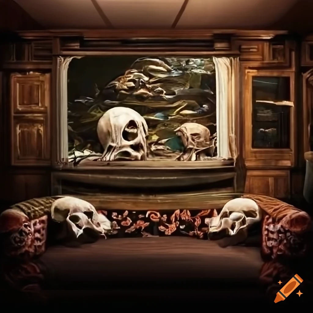 Living room punk decor with animal skulls on Craiyon