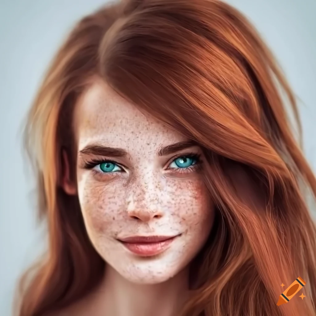 Portrait of a beautiful young woman with chestnut hair and freckles