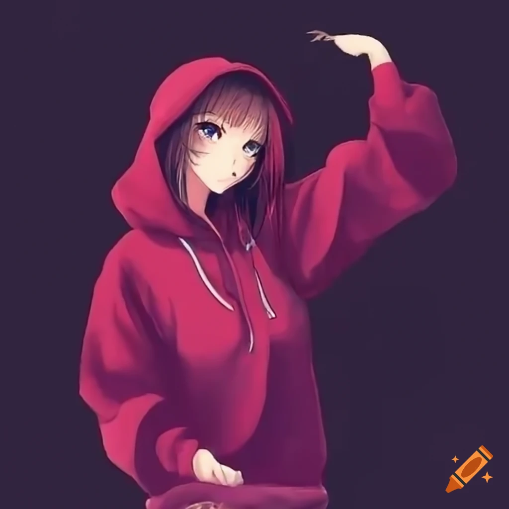 Woman in a dynamic pose wearing a hoodie on Craiyon
