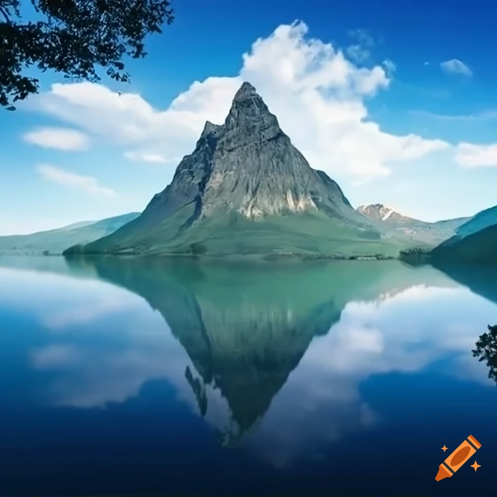 Serene view of a lake, tree and mountain on Craiyon