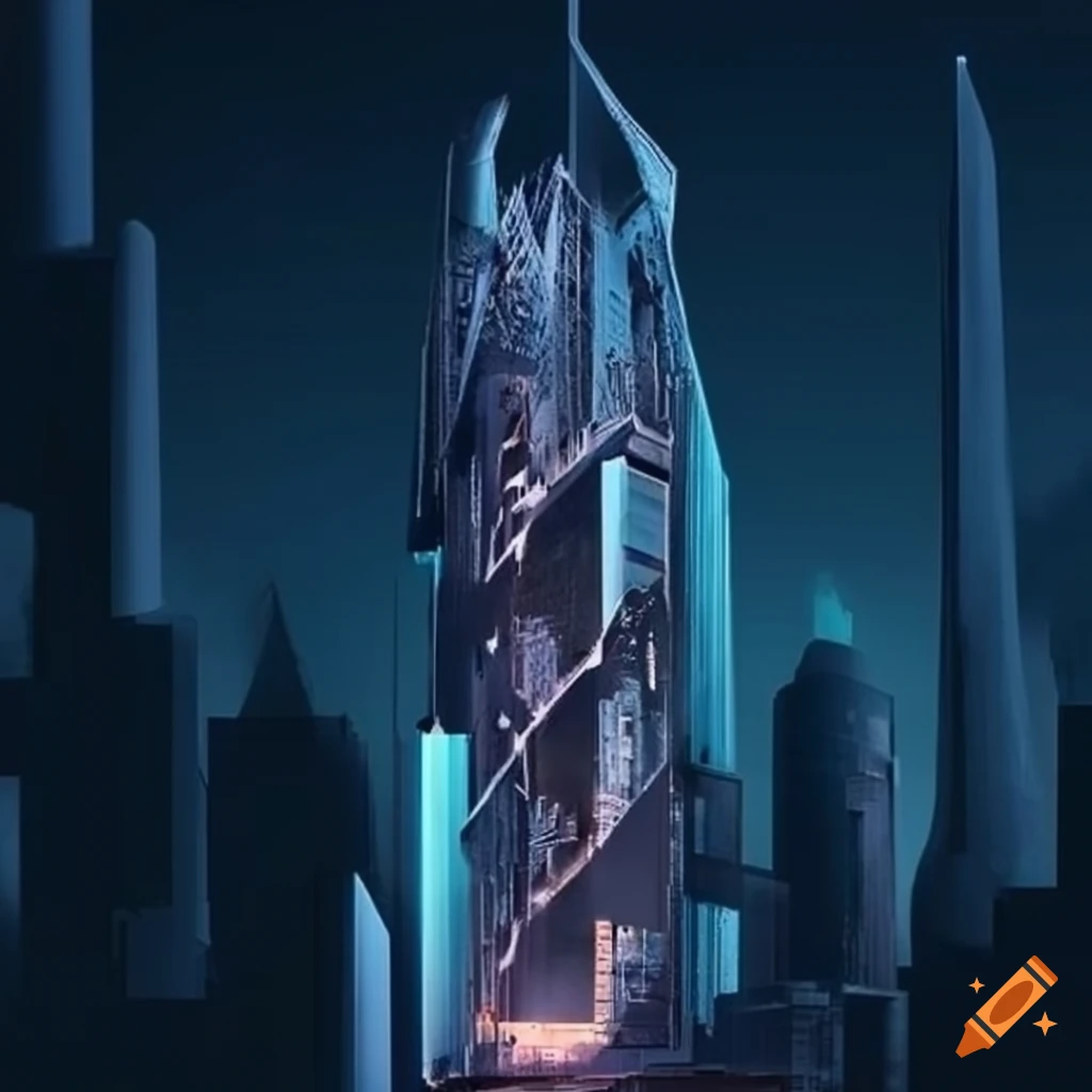 Futuristic cyber skyscraper on Craiyon