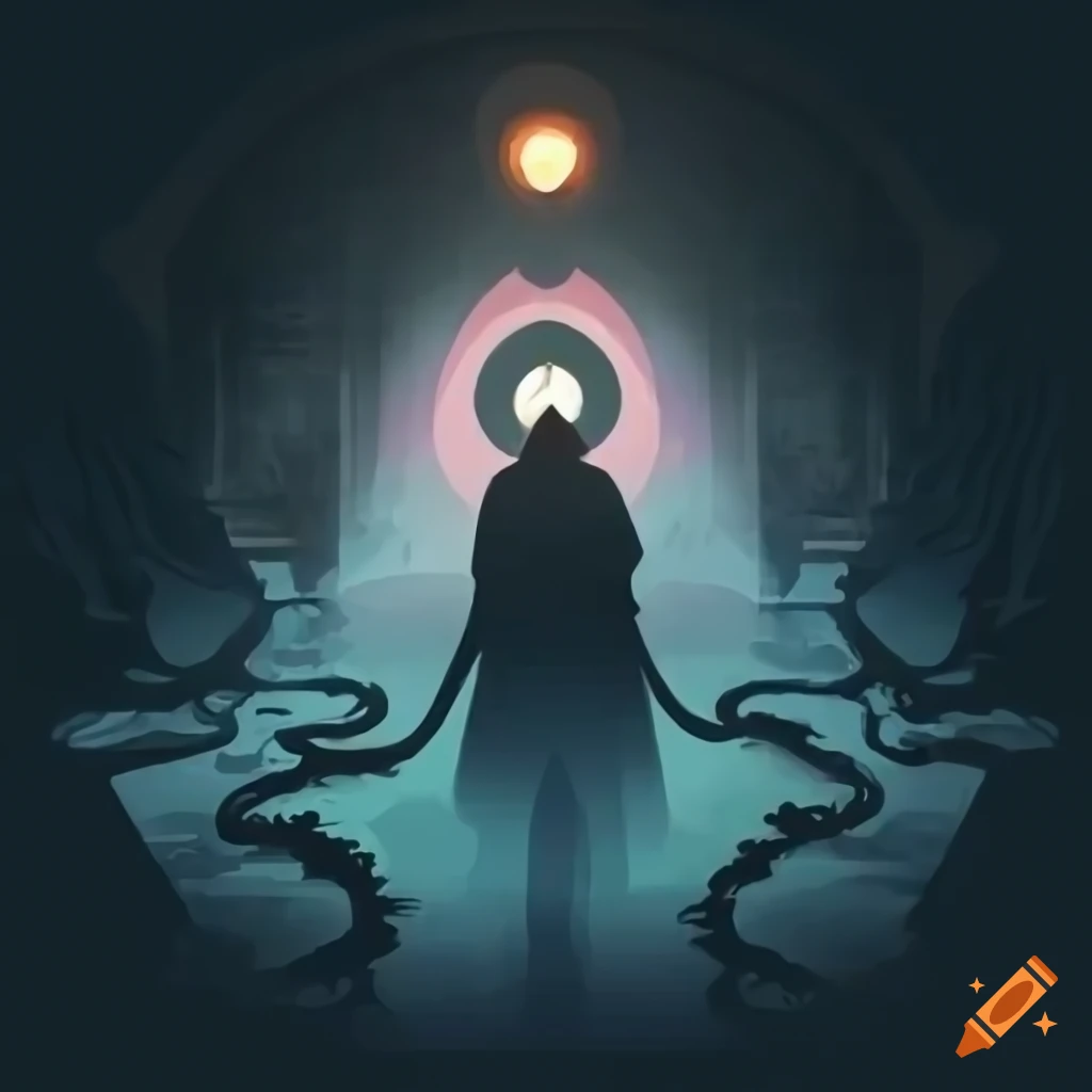 Graphic icons representing a dark ritual procession on Craiyon