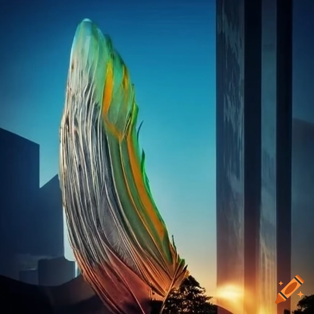 Glass skyscraper with a parrot on a feather on Craiyon