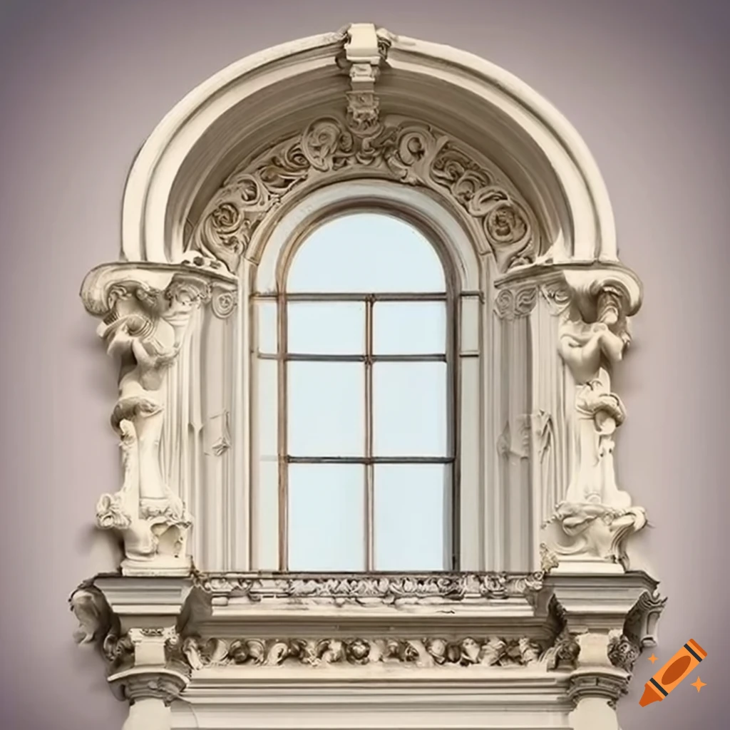 Ornamented balcony of a white palace window on Craiyon