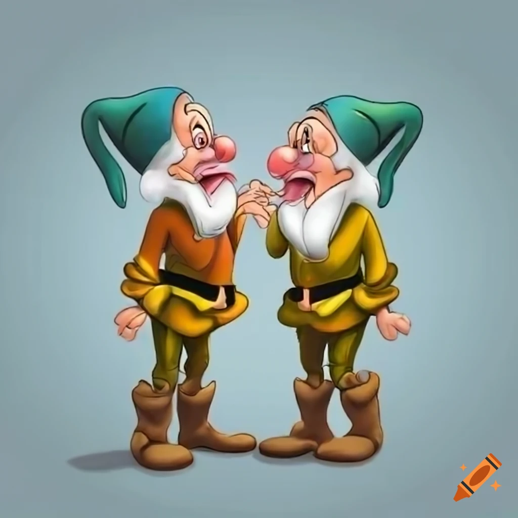 Cartoon of two scared dwarfs on Craiyon