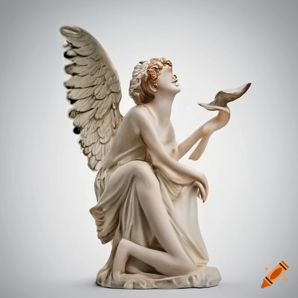Sculpture of a female angel holding a bird on Craiyon