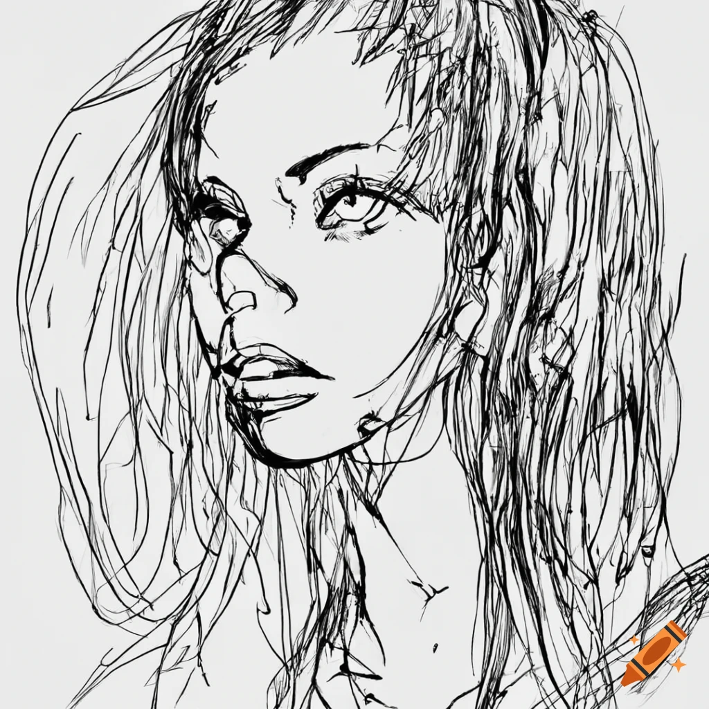 Black and white line drawing of a person unraveling on Craiyon