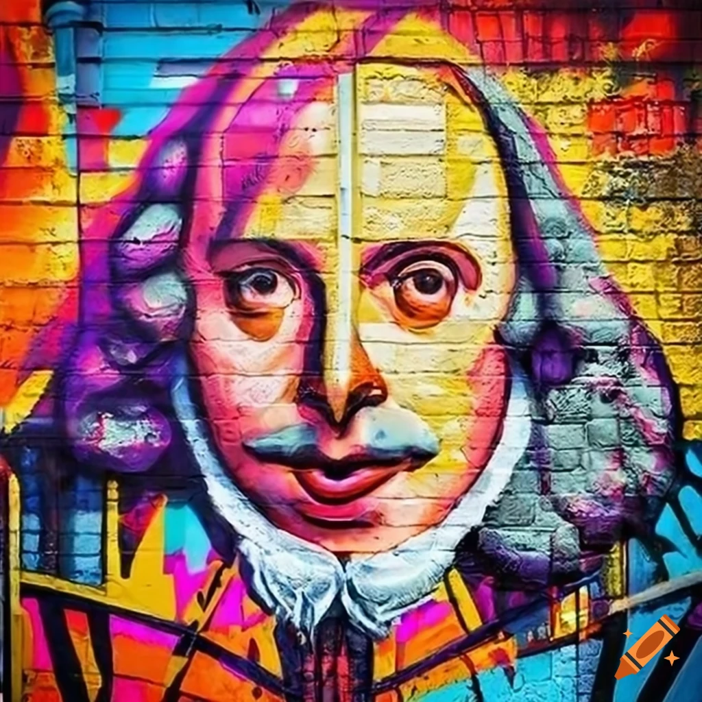 Colorful graffiti-style illustration of shakespeare on Craiyon