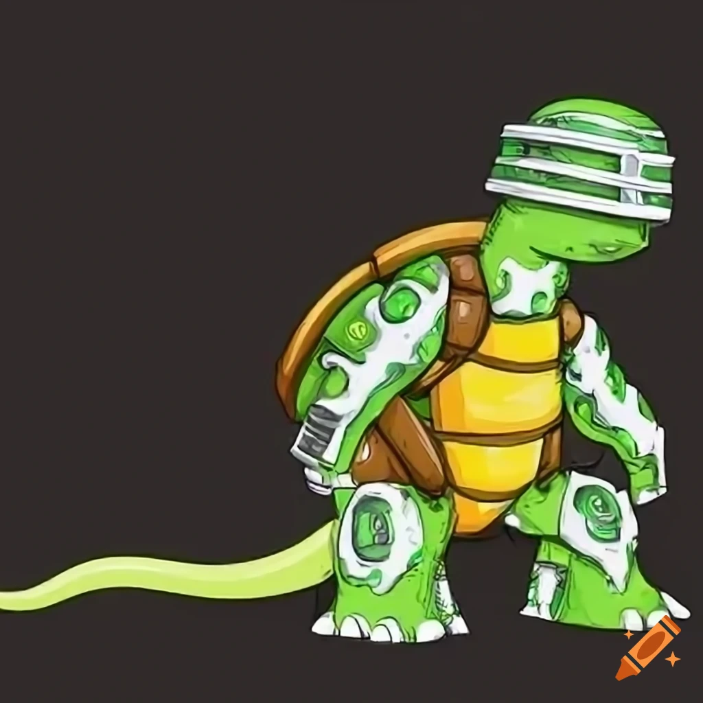 Illustration of Franklin the turtle kaiju cyborg on Craiyon
