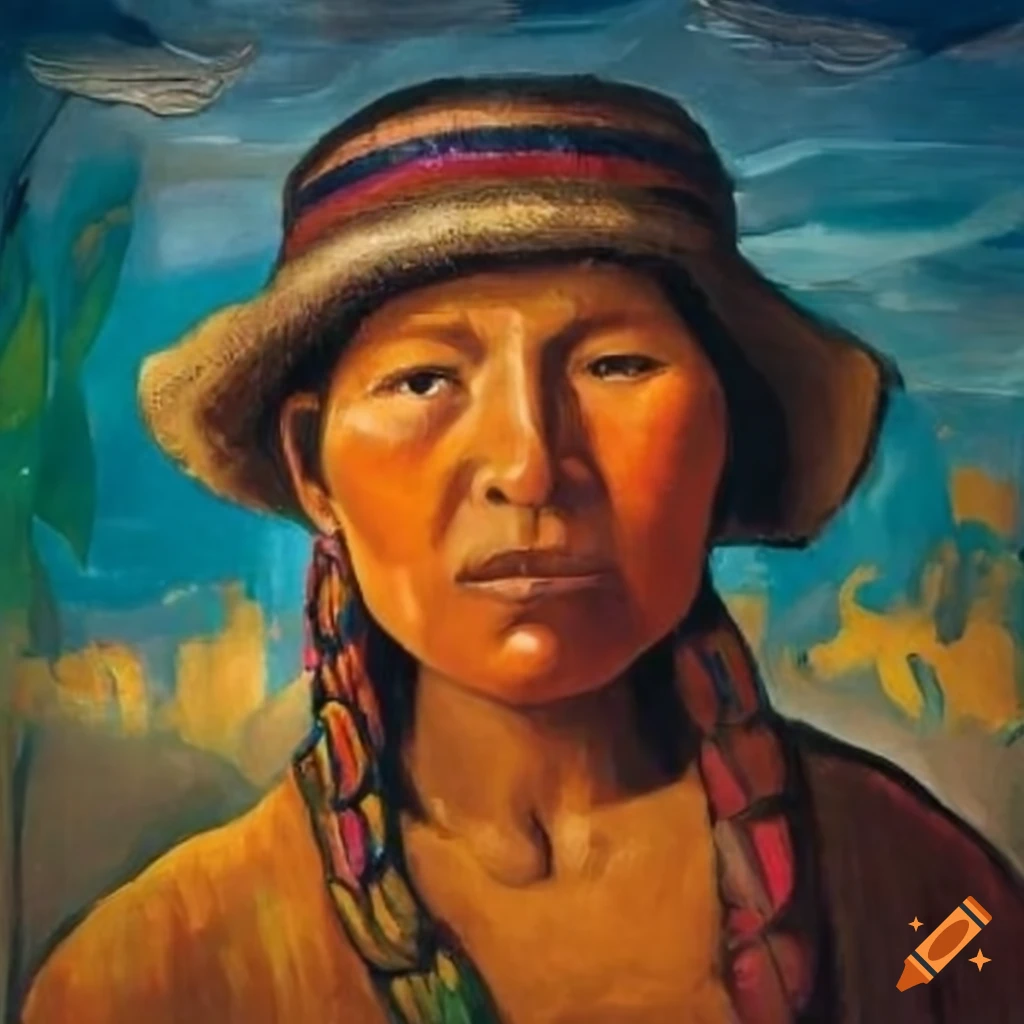 Painting of traditional bolivian village by gauguin