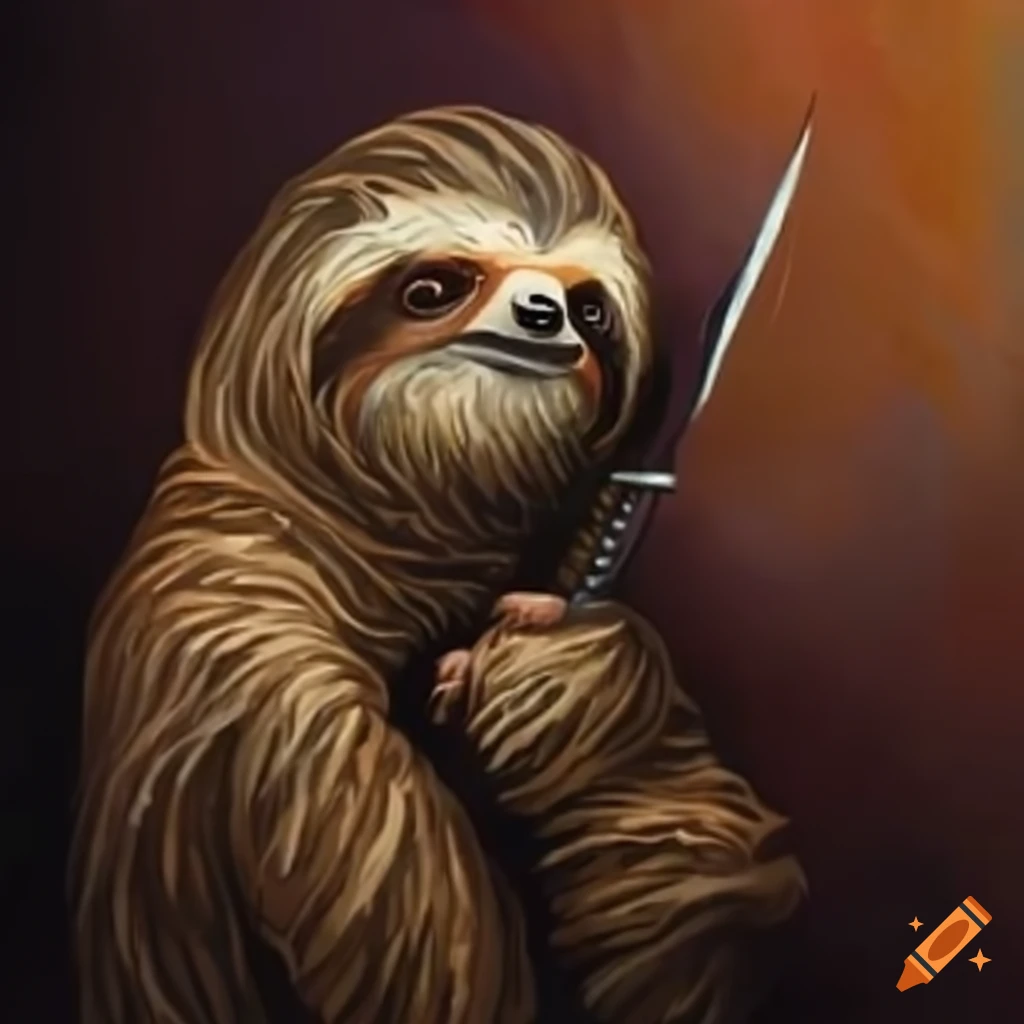 Illustration of a sloth holding a knife