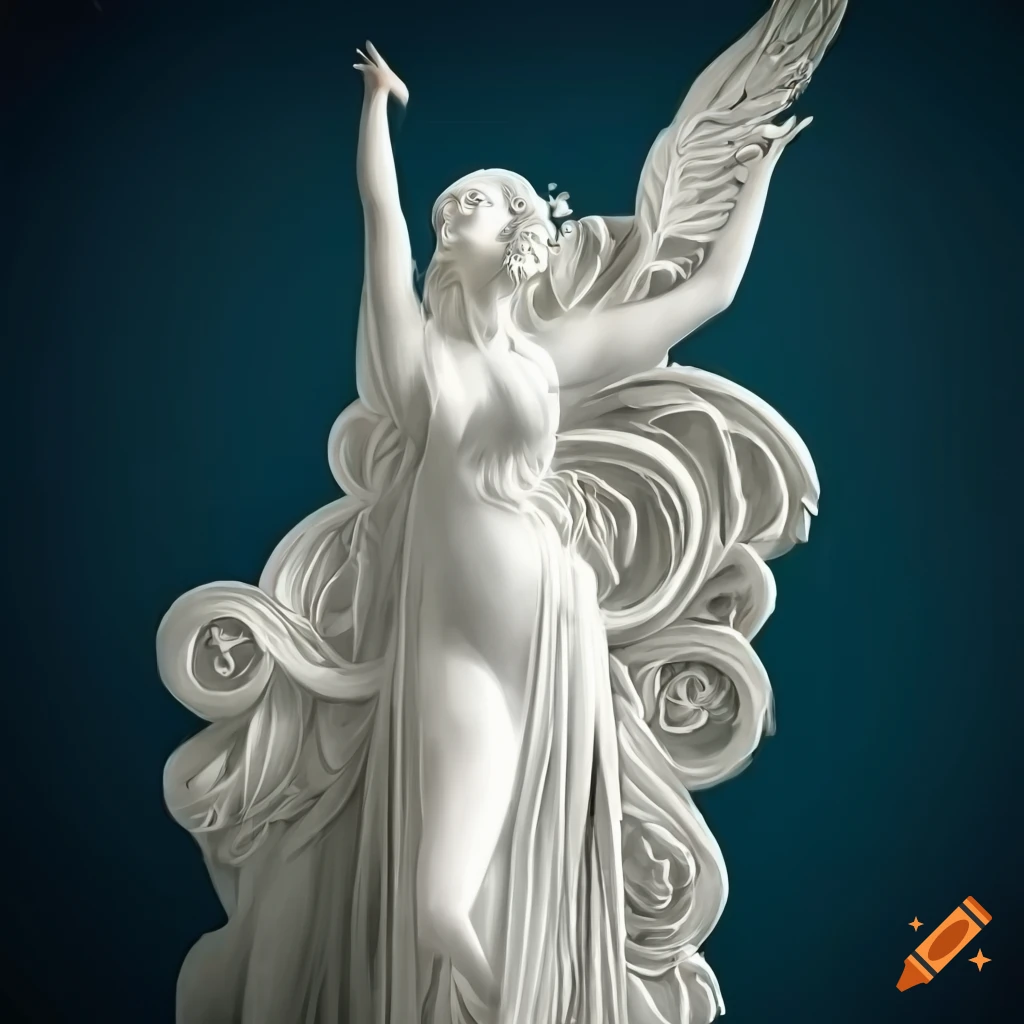 Glowing golden statue of goddess in celestial ascension on Craiyon