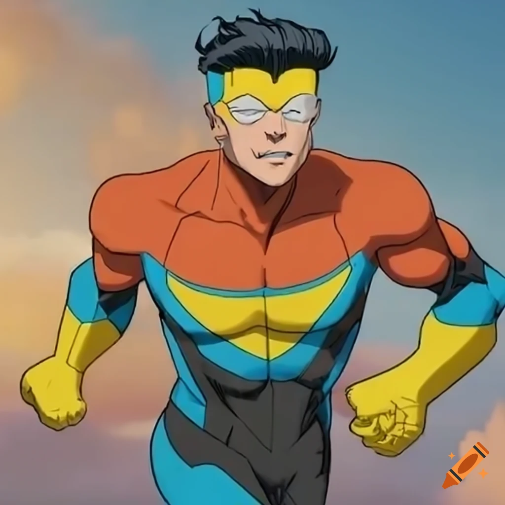 Image of the superhero Invincible in orange and white costume on Craiyon