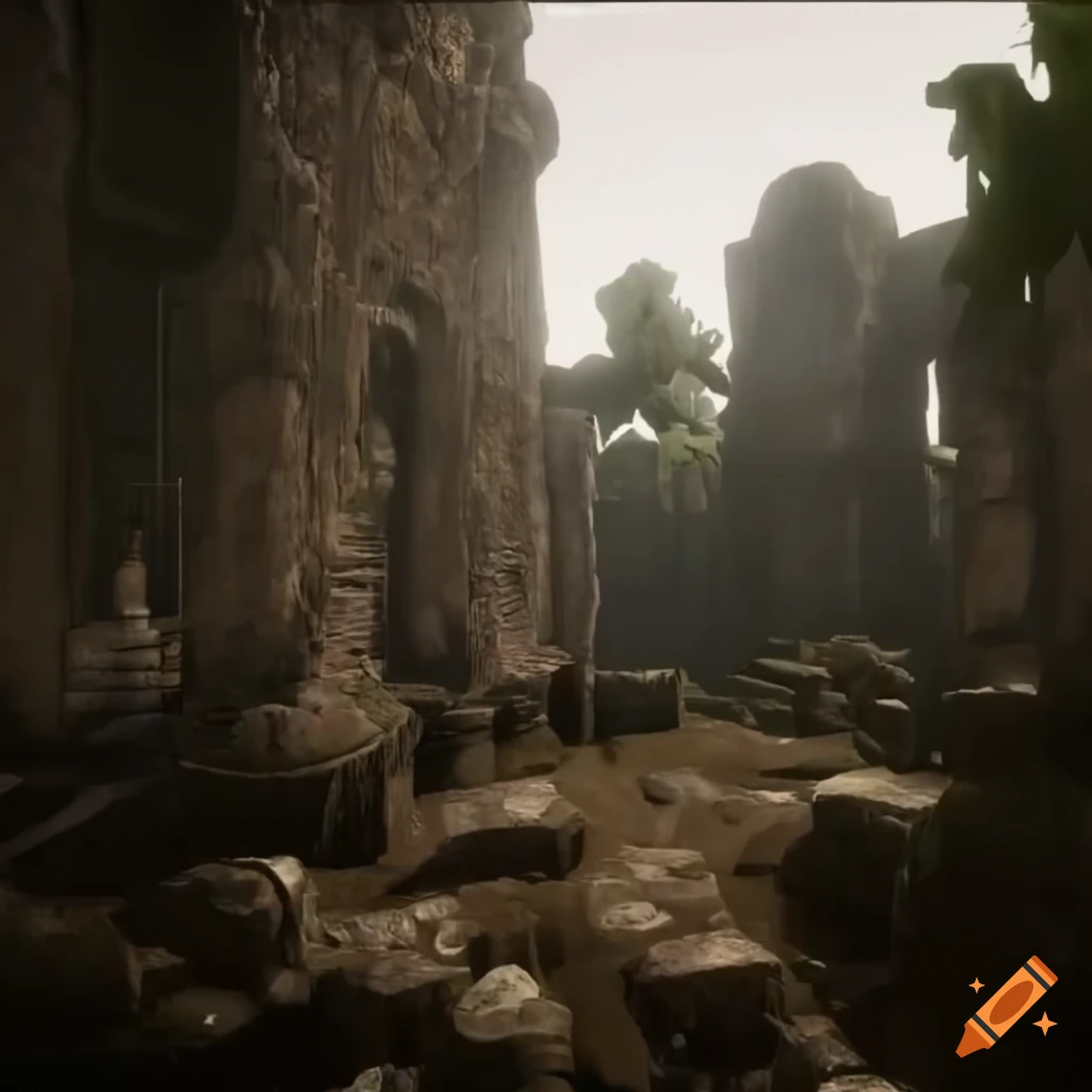 Image of Etruscan-Hittite ruins in a jungle on Craiyon