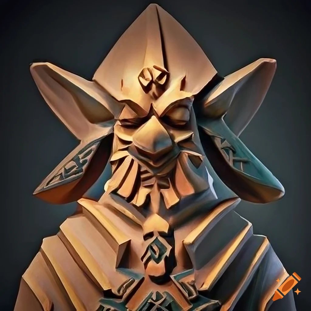 Sculpture of a Zelda Boss game in architectural stave carving style on ...