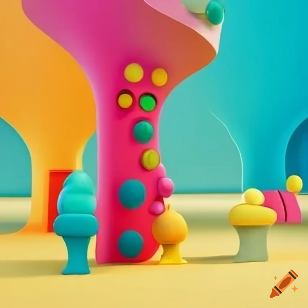 Surrealist playground with colorful structures