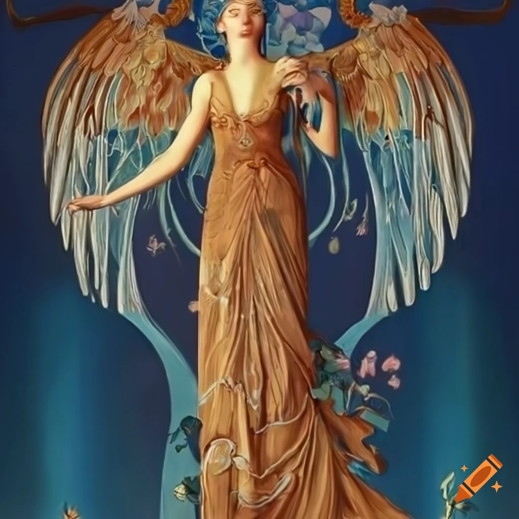 Art nouveau-inspired depiction of goddess kosmos on Craiyon