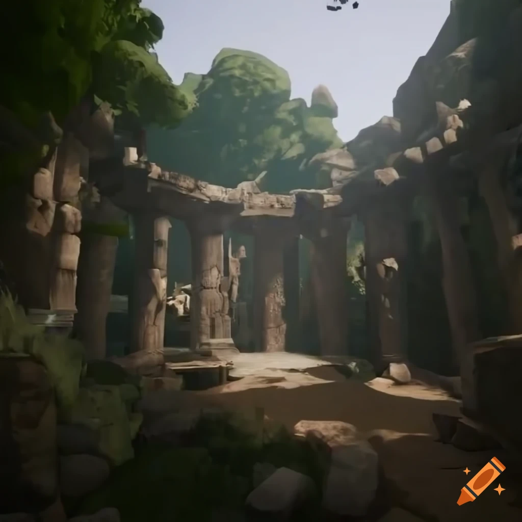 Image of etruscan-hittite ruins in a jungle on Craiyon