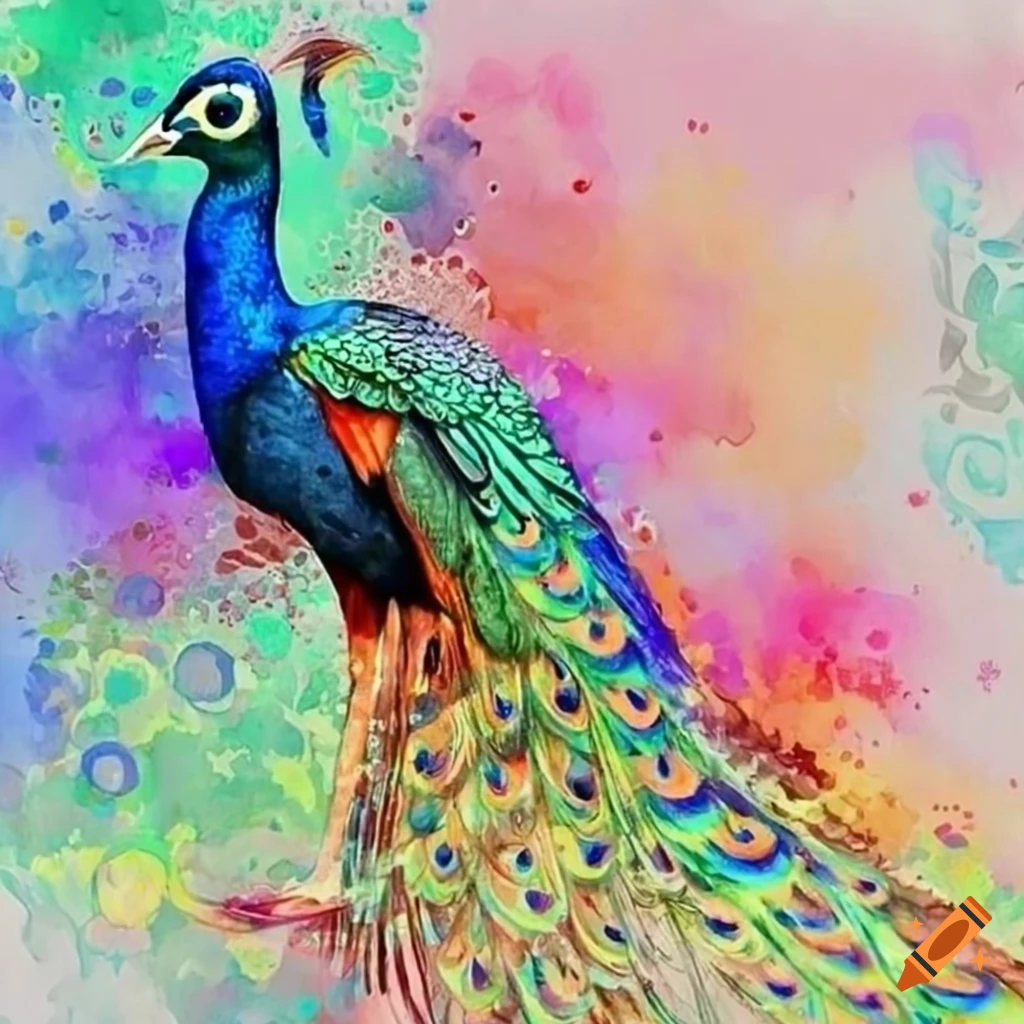 Watercolor painting of a majestic peacock on Craiyon