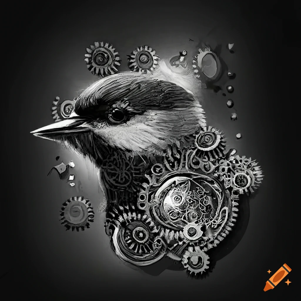 Detailed steampunk chickadee logo on Craiyon