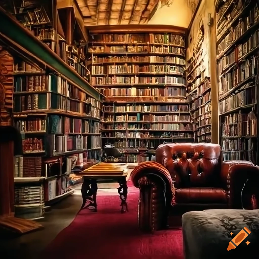 Colorful library with a view of trees through the window on Craiyon