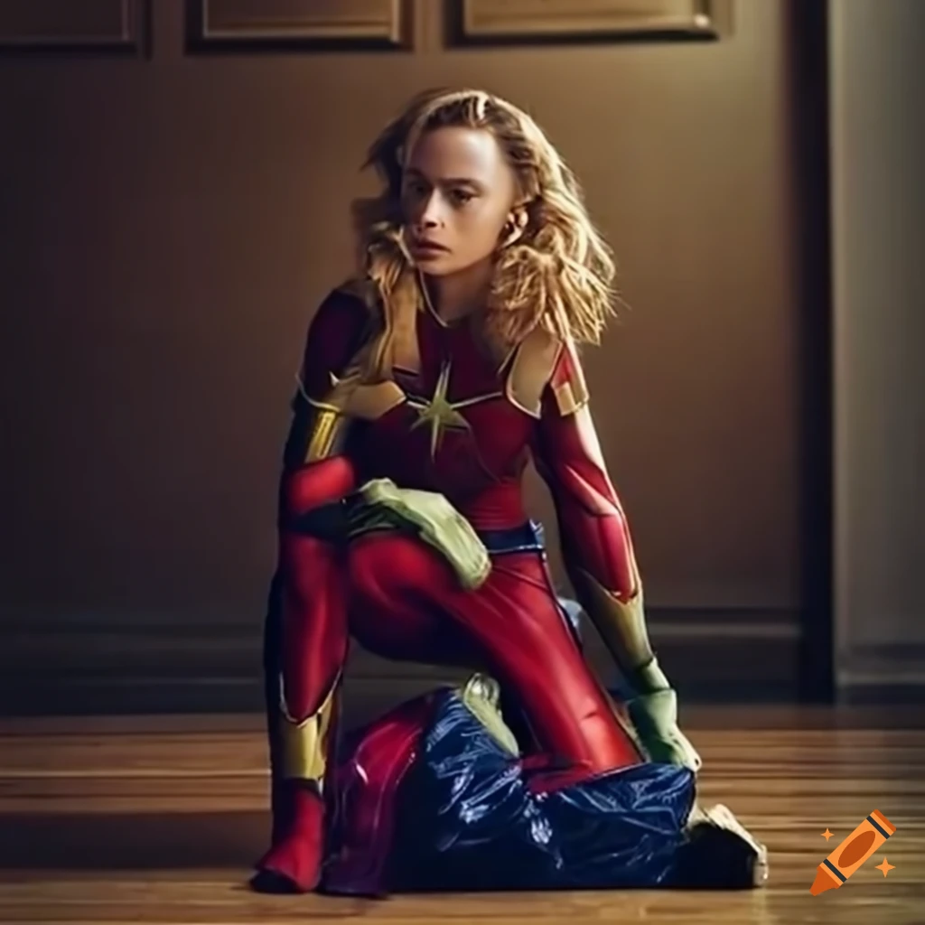 Captain marvel cleaning up debris on Craiyon