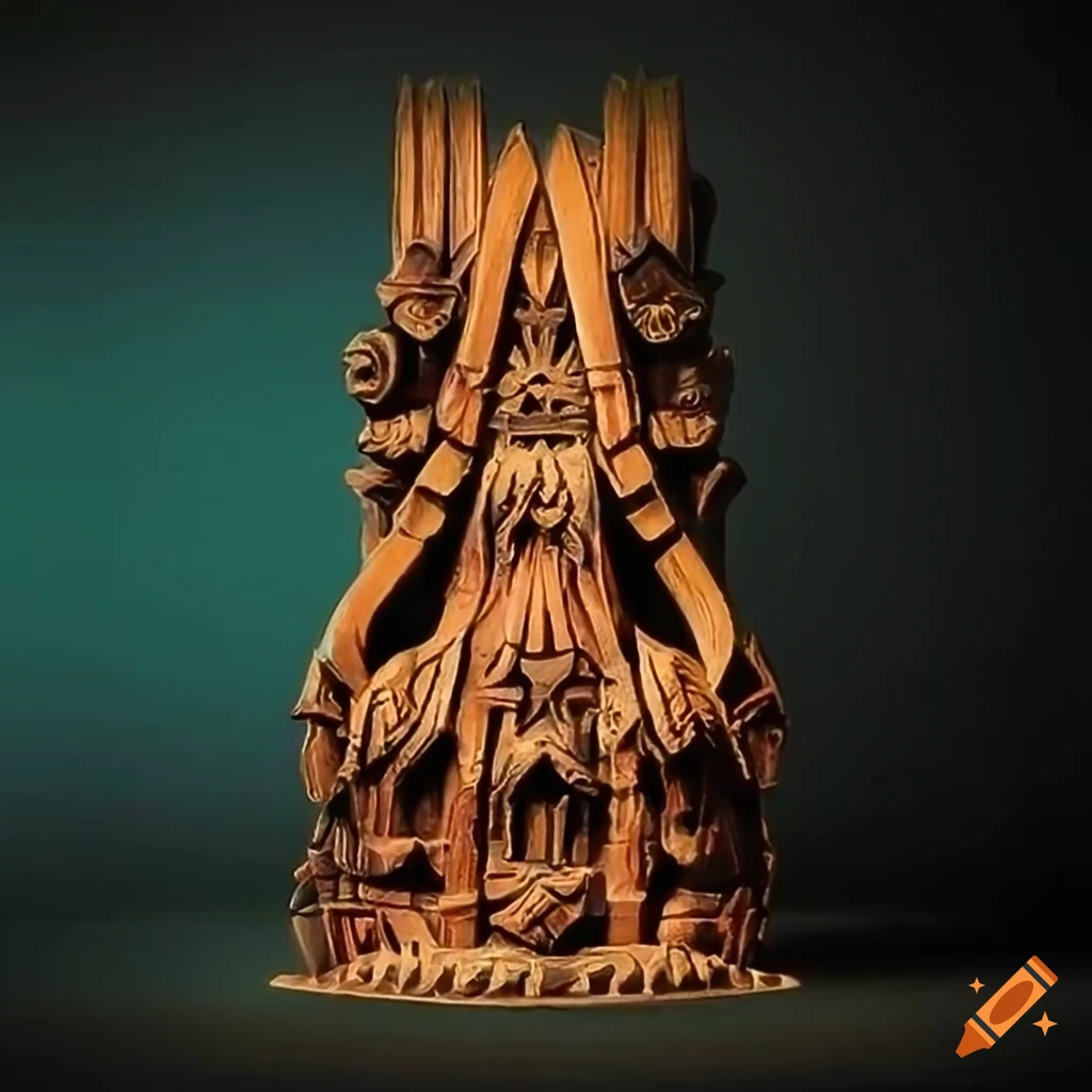 Sculpture of a zelda boss game in architectural stave carving style on ...