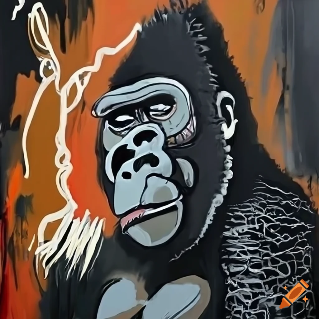 Gorilla smoking with basquiat symbols paintings on Craiyon