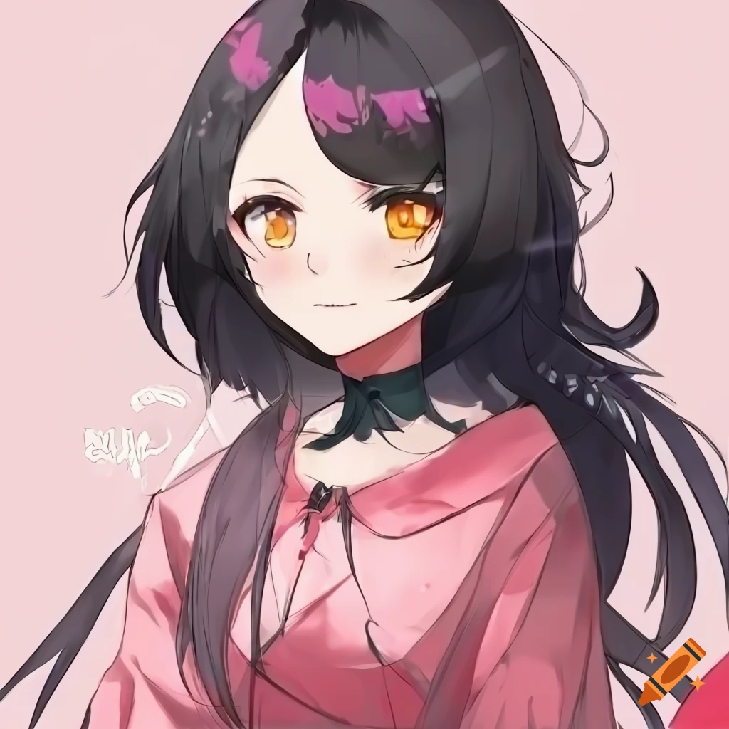 Portrait of a beautiful female vtuber with voluminous black hair on Craiyon