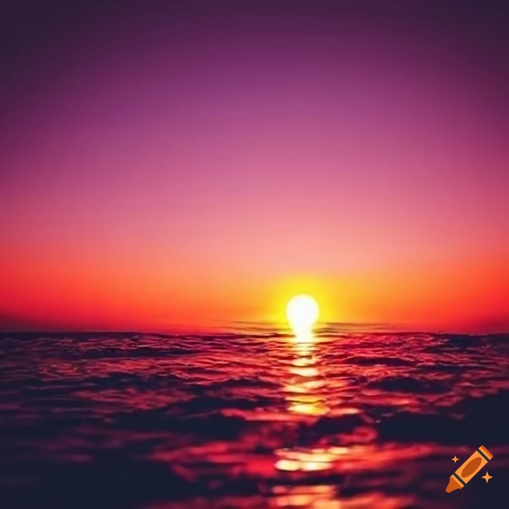 Sunset over the ocean with a silhouette of a tree on Craiyon