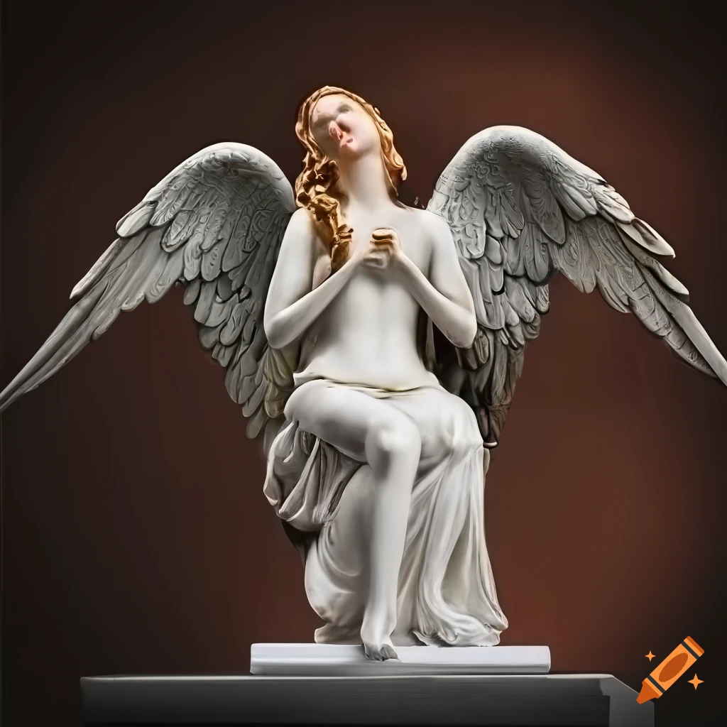 Sculpture of an angel woman holding a bird