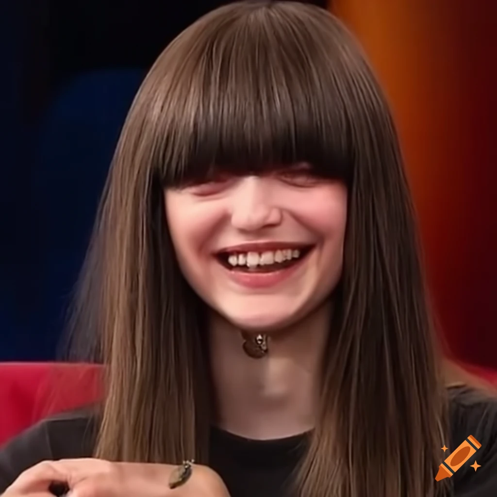 Mia goth getting her bangs trimmed on a talk show on Craiyon